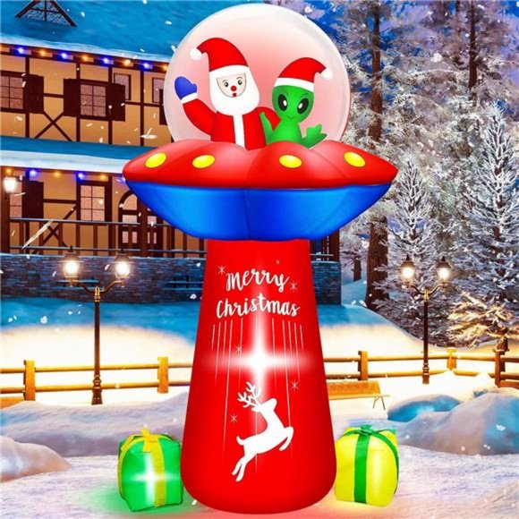 Holiday | Christmas Inflatables Outdoor Decor Ufo With Santa And Alien ...